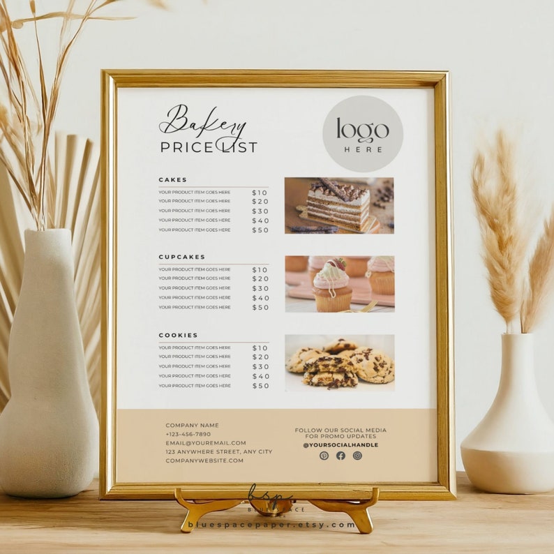 Bakery Price Template, Bakery Menu Template, Bakery Price List Canva ...