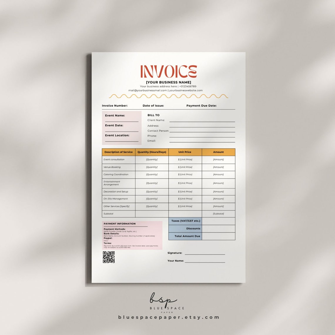 Event Planning Invoice, Invoice Receipt Template, Editable Invoice ...
