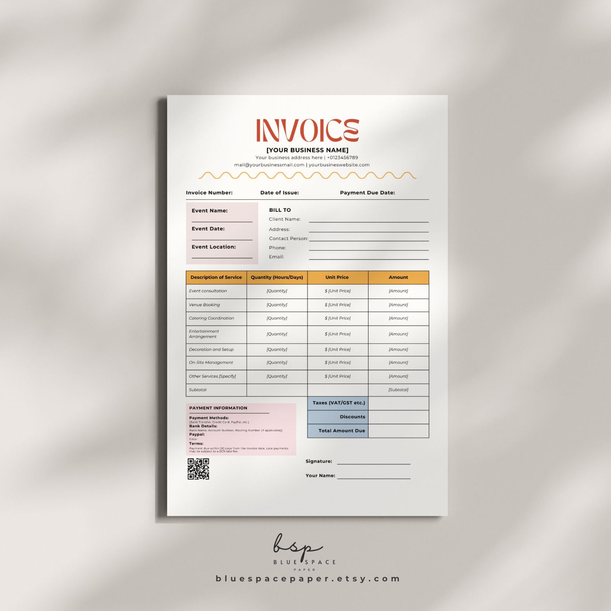 Event Planning Invoice, Invoice Receipt Template, Editable Invoice ...