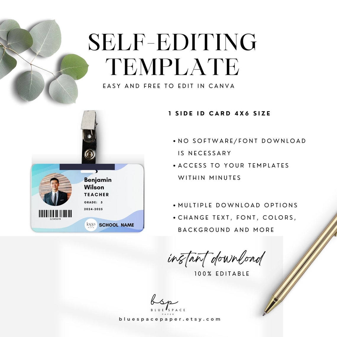 Editable ID Badge, ID Card Template Canva, Customize ID Card, Printable ...