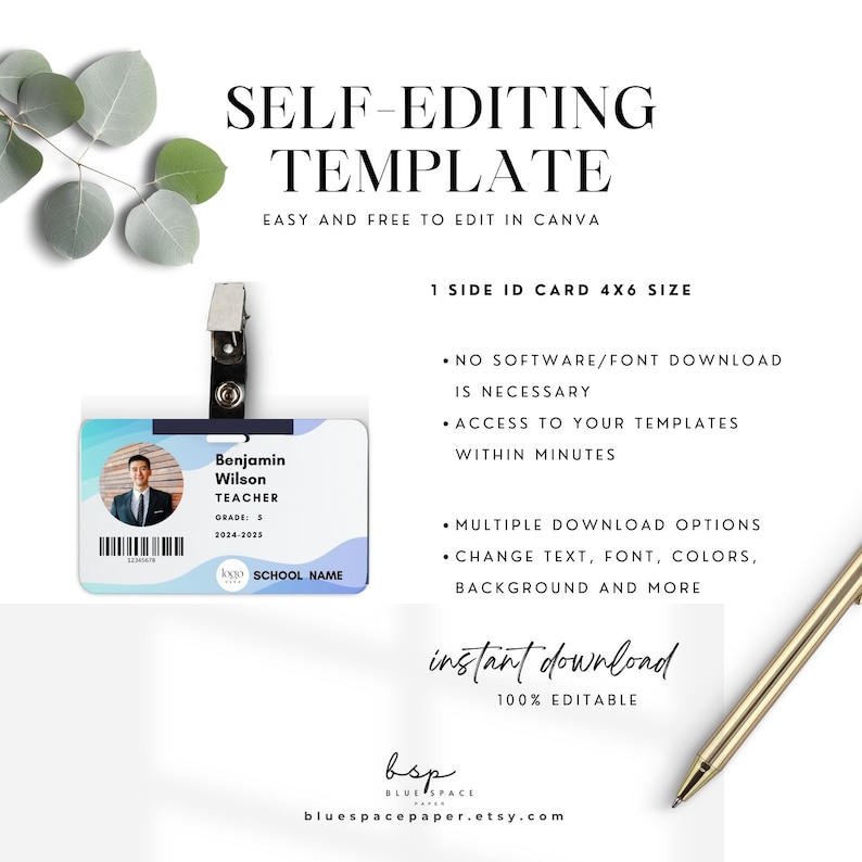 Editable ID Badge, ID Card Template Canva, Customize ID Card, Printable ...
