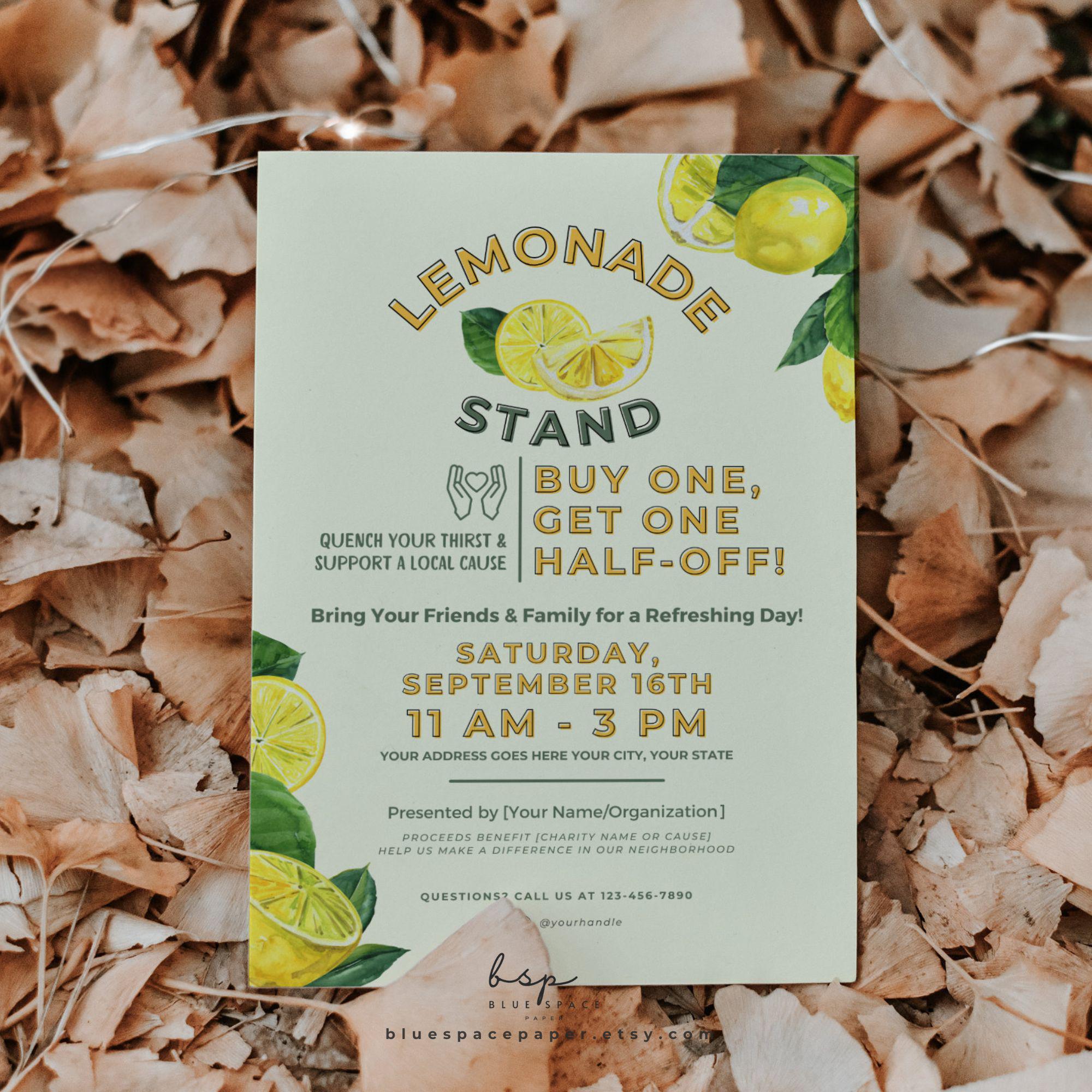 Lemonade Stand Flyer Template, DIY Flyer Template Youth, Lemonade Drink ...
