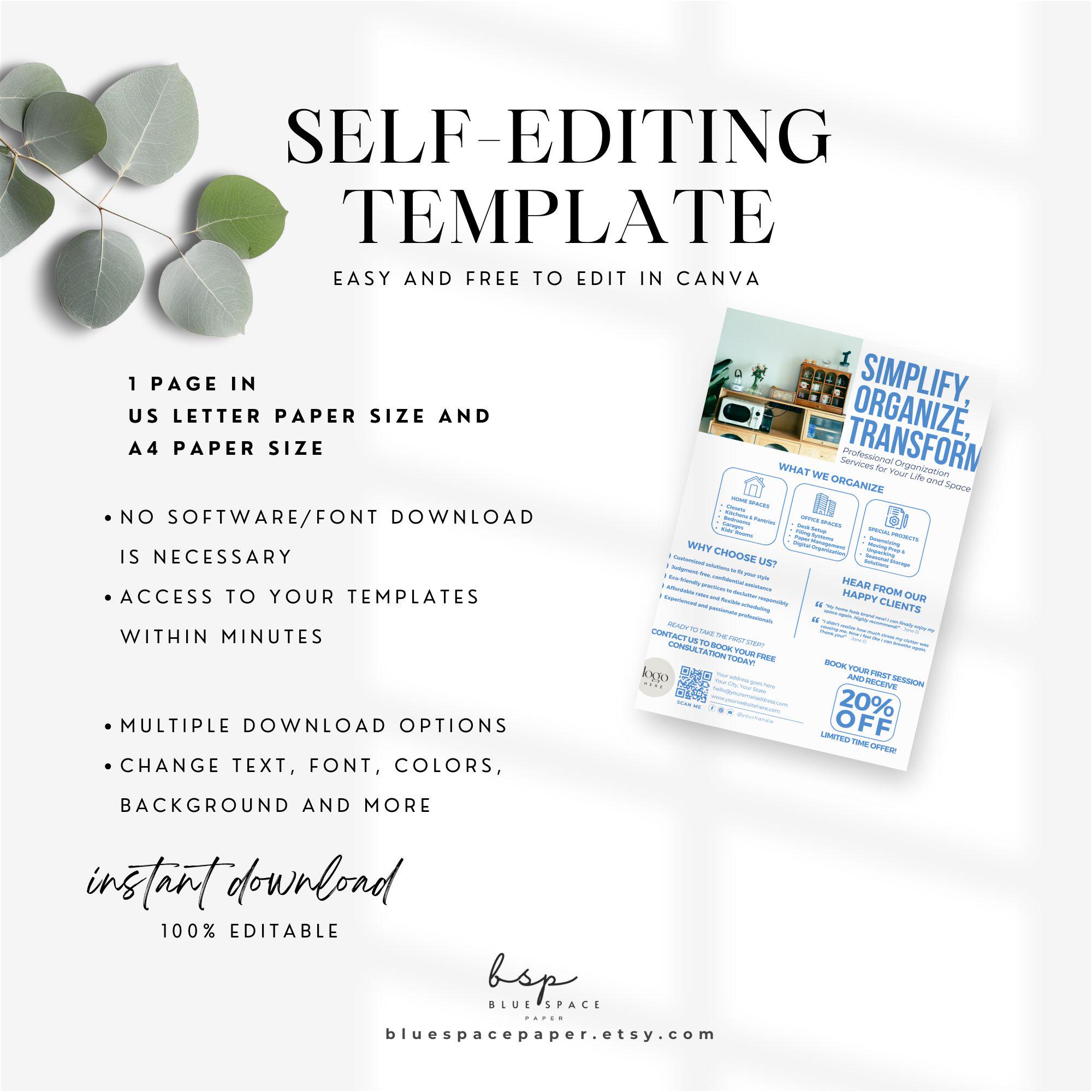 Home Organizer Flyer, Professional Organizer Flyer Canva Template ...