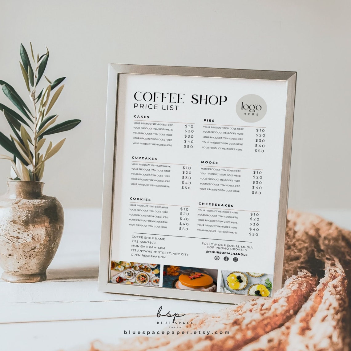 Coffee Shop Price List, Cafe Menu Template, Coffee Menu Sign, Bakery ...