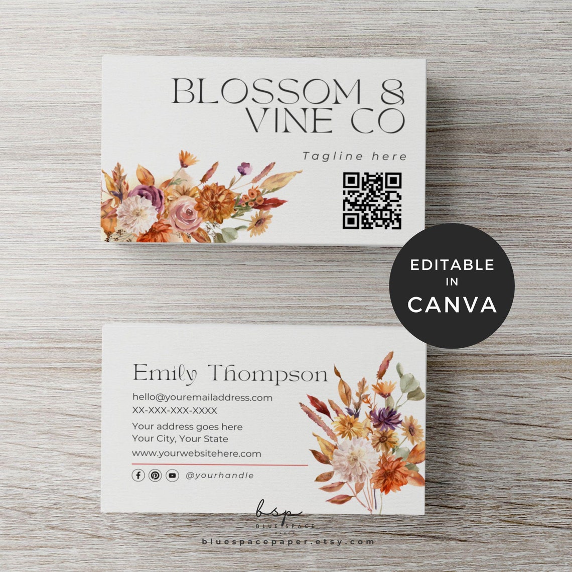 Florist Business Card Template, Flower Shop Business Card Template, DIY ...