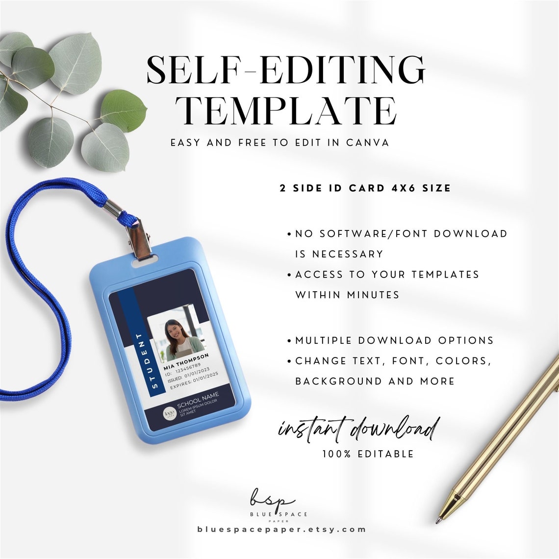 ID Card Template Canva, Editable Id Badge, College Student Id Card ...