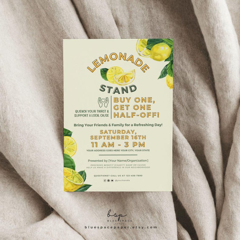 Lemonade Stand Flyer Template, DIY Flyer Template Youth, Lemonade Drink ...