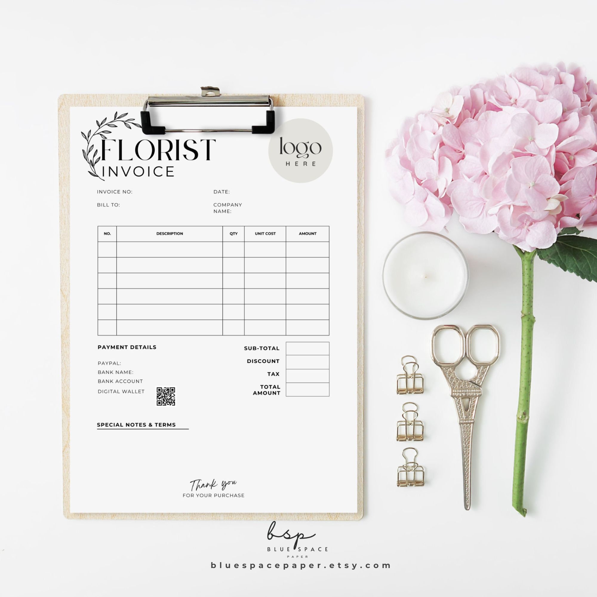 Florist Invoice, Small Business Invoice Customized, Flower Businesses ...