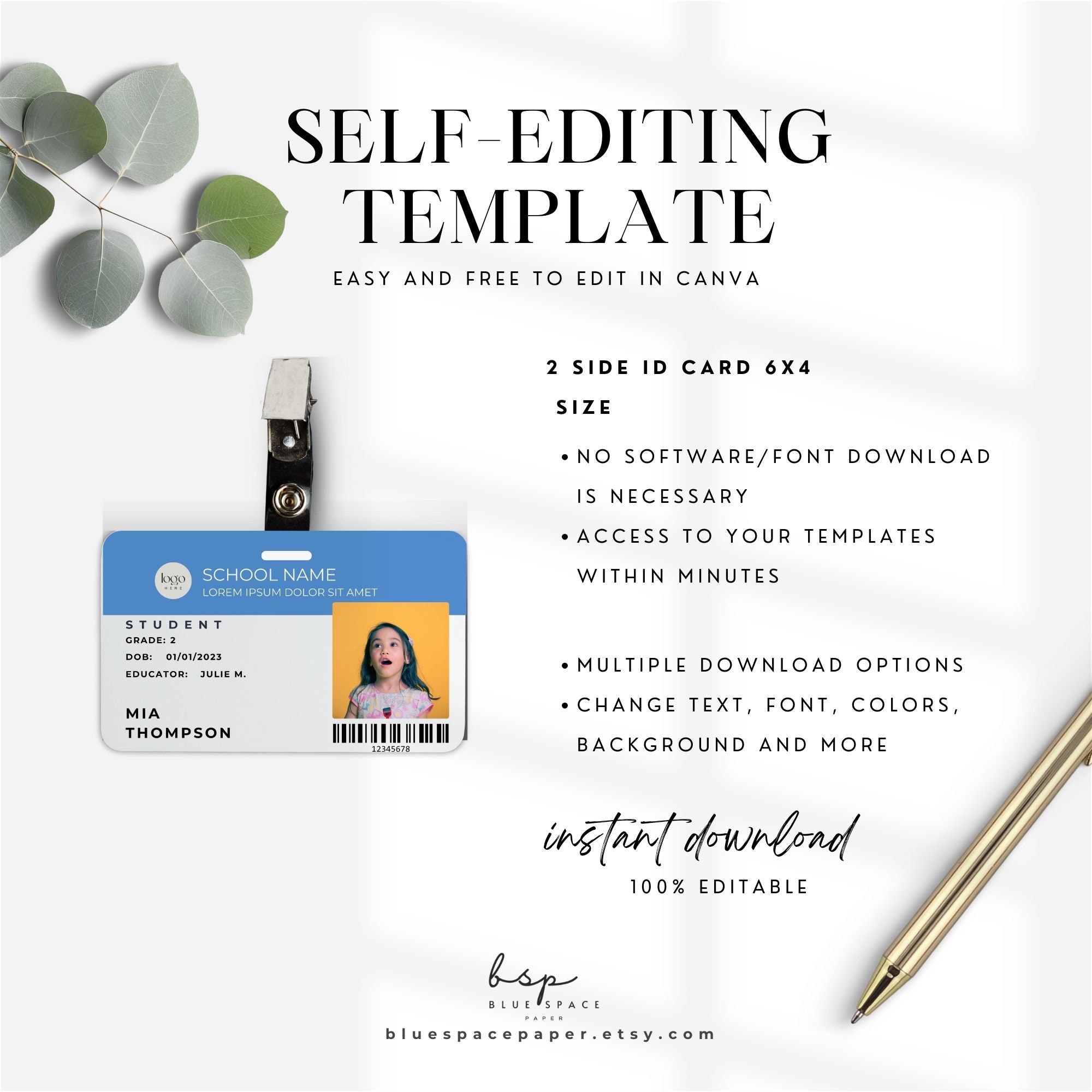 ID Card Template Canva, Editable Name Tag for Kids, Editable ID Badge ...