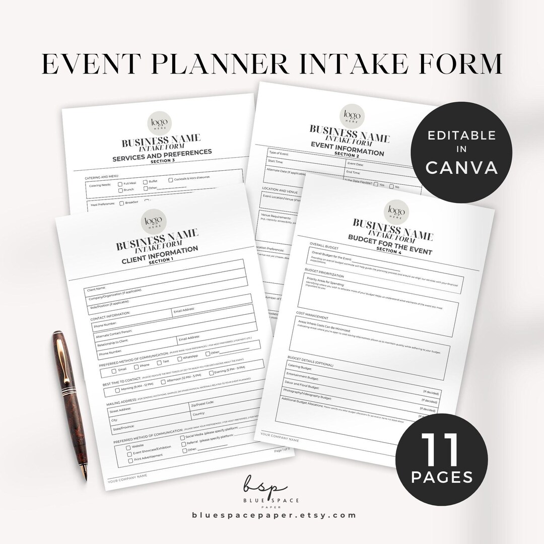 Event Planner Client Intake Form, Event Planner Contract Template ...