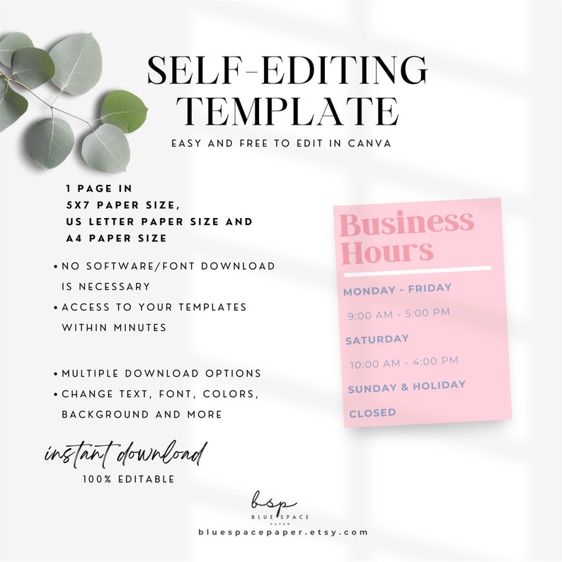 Business Hours Sign Editable Printable Template, Shop Opening Times ...