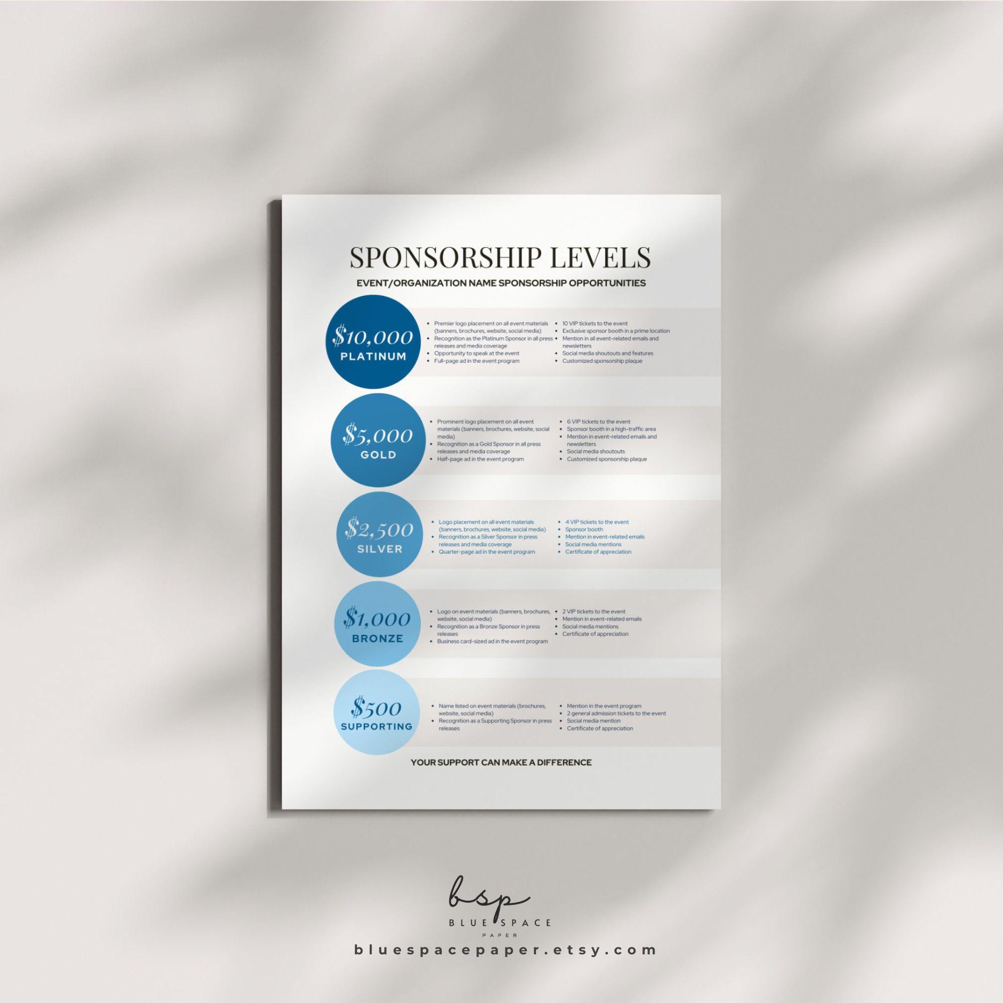 Non-profit Sponsorship Flyer Templates, Sponsorship Levels Flyer, DIY ...