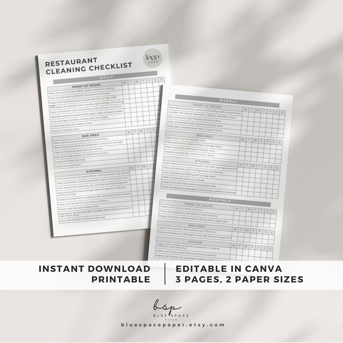 Restaurant Cleaning Checklist, Kitchen Cleaning Checklist Template ...