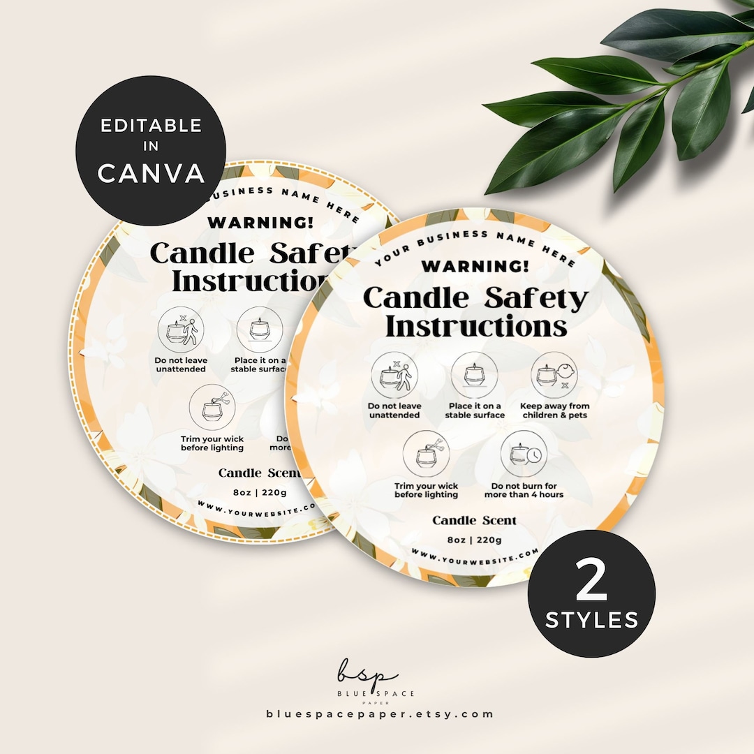 Custom Candle Warning Labels, Candle Care Instructions Label, Candle ...