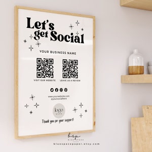 Lets Get Social Printable Sign, Follow Us on Social Sign QR Code ...