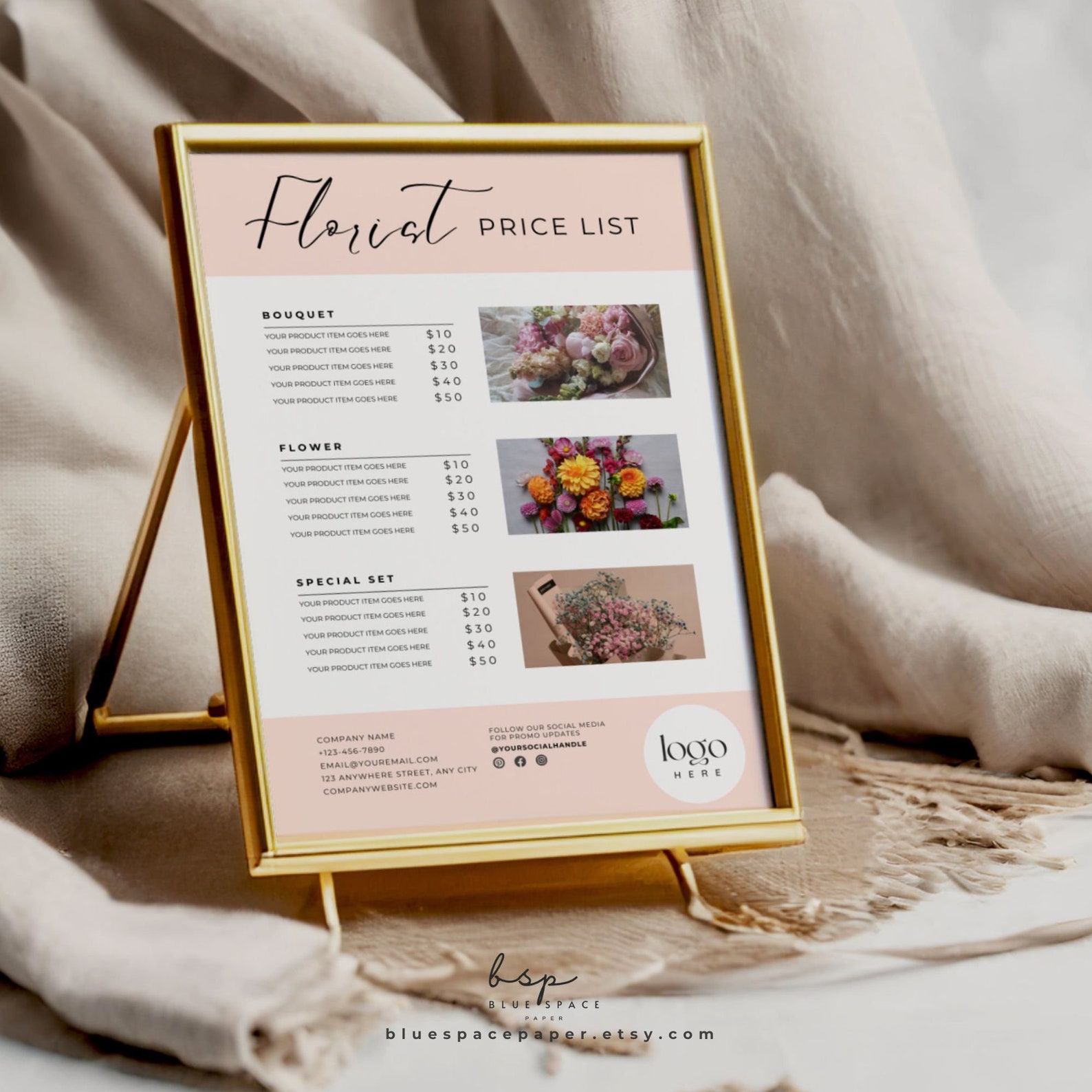 Florist Price List, Flower Bouquet Price List, Floral Flyer Template ...