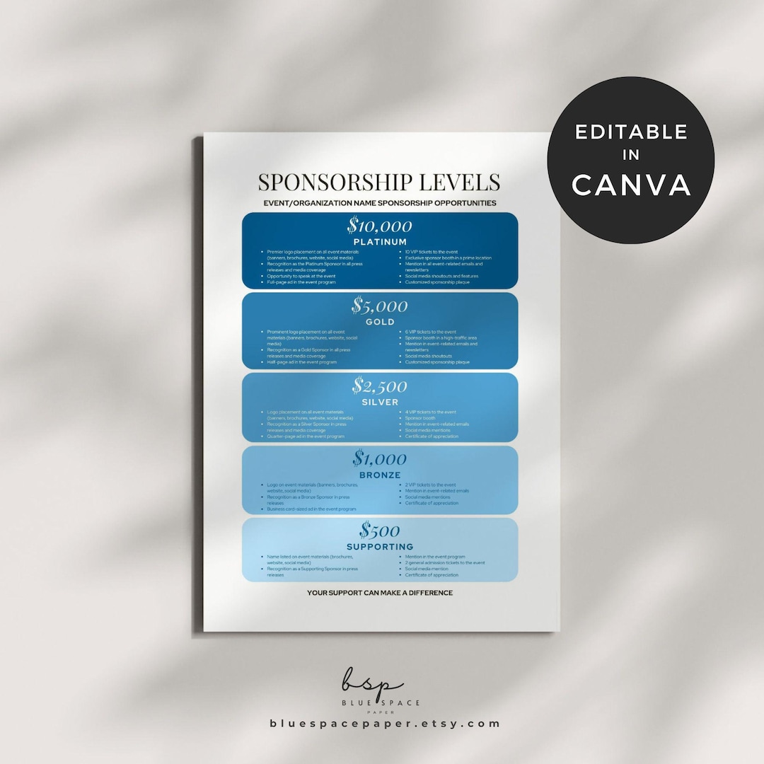 Sponsorship Levels Flyer, DIY Flyer Template, PTA Sponsorship Levels ...
