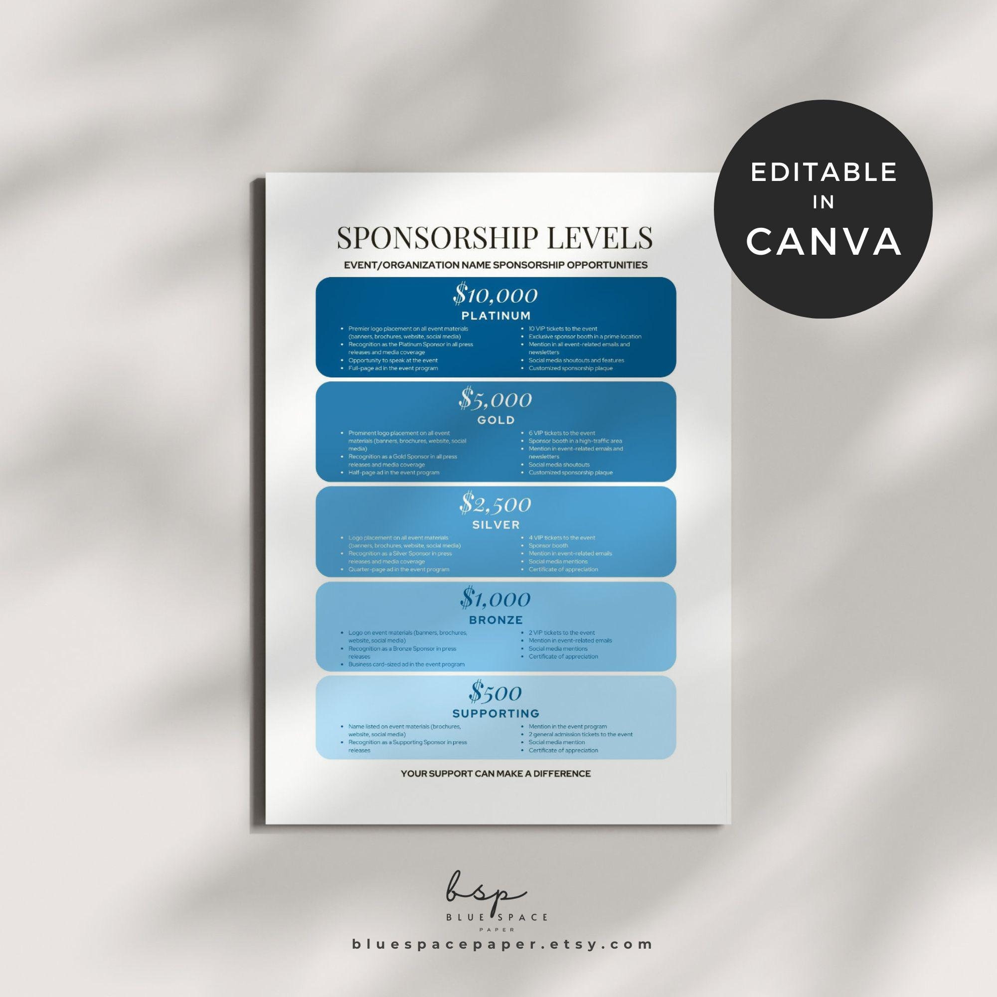 Sponsorship Levels Flyer, DIY Flyer Template, PTA Sponsorship Levels ...
