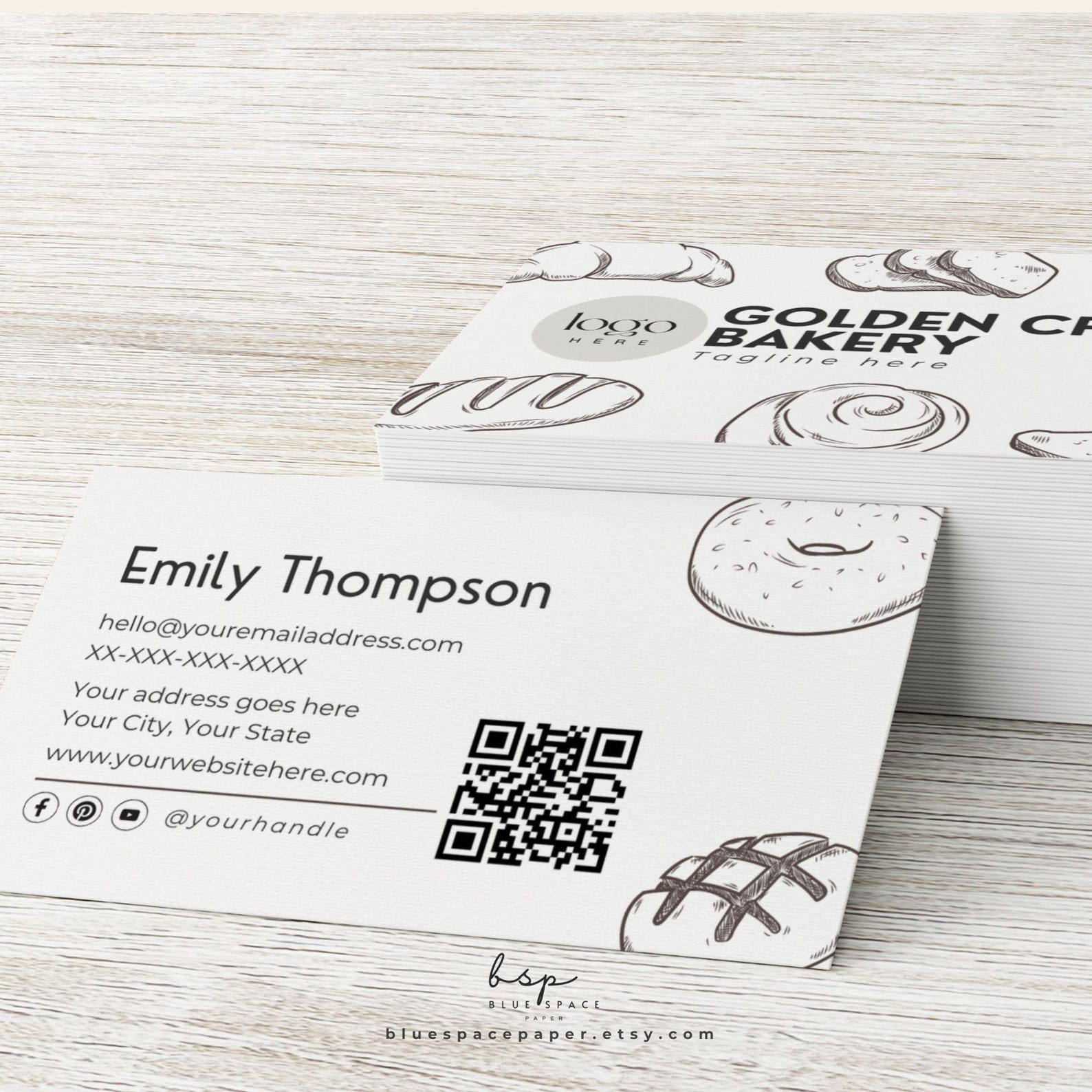 Bakery Business Cards Boho, QR Code Template Canva, DIY Business Card ...