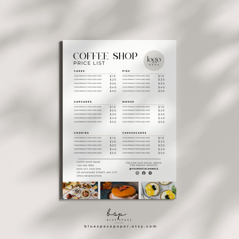 Coffee Shop Price List, Cafe Menu Template, Coffee Menu Sign, Bakery ...
