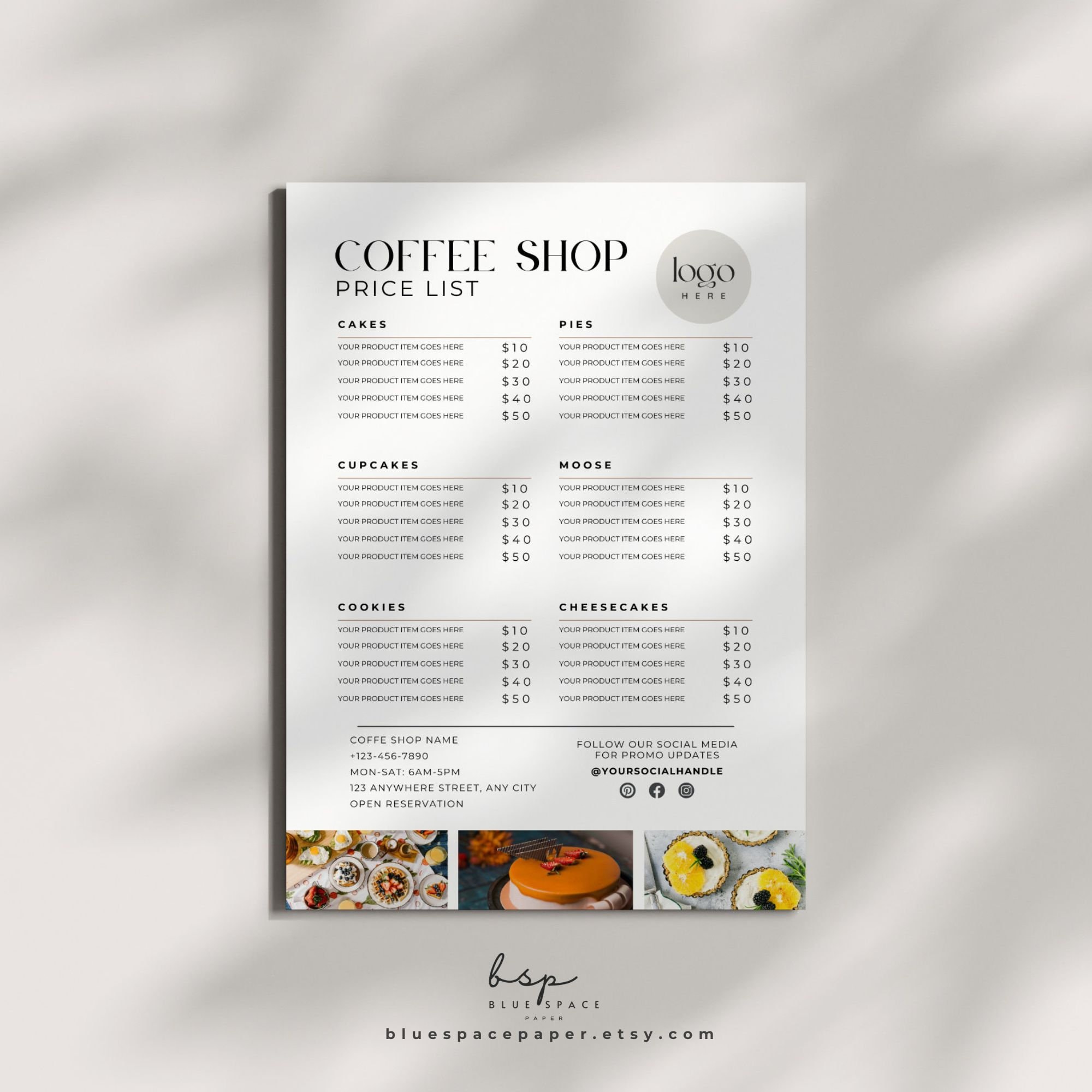 Coffee Shop Price List, Cafe Menu Template, Coffee Menu Sign, Bakery ...