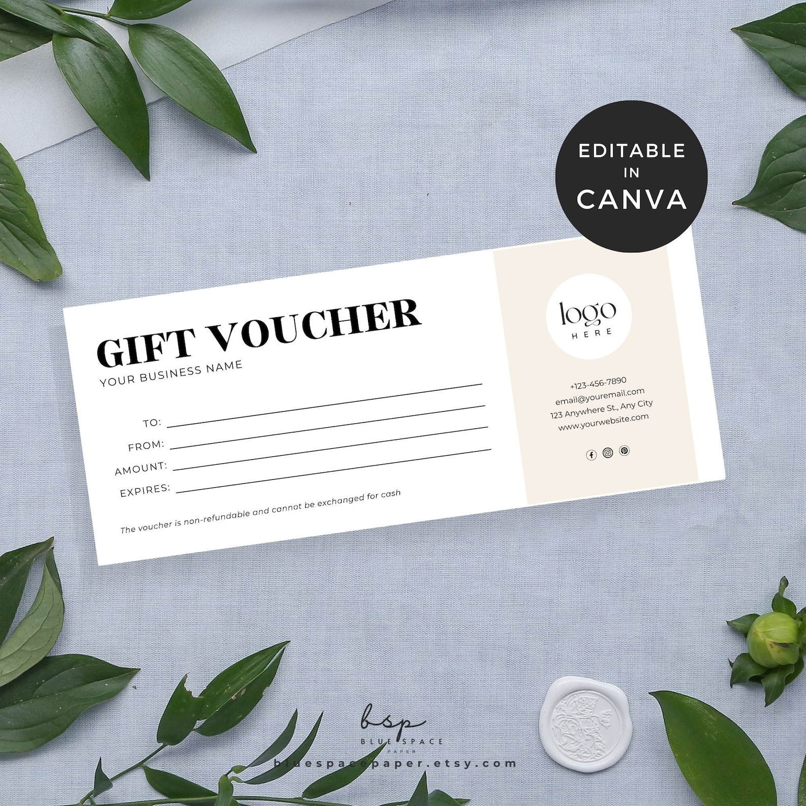 Editable Gift Certificate Template, Gift Voucher Template Canva ...