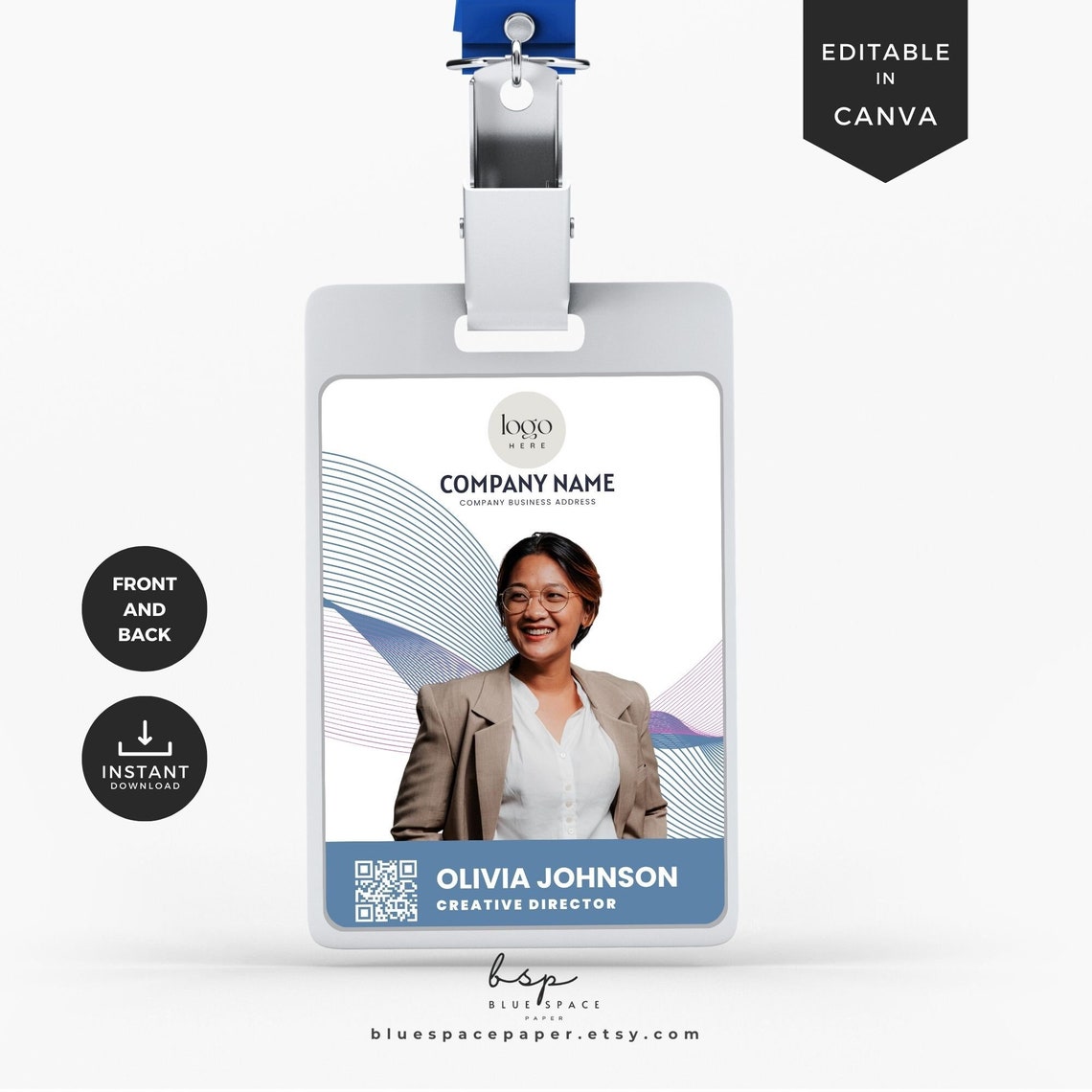 Editable ID Badge, ID Card Template Canva, Customize ID Card, Printable ...