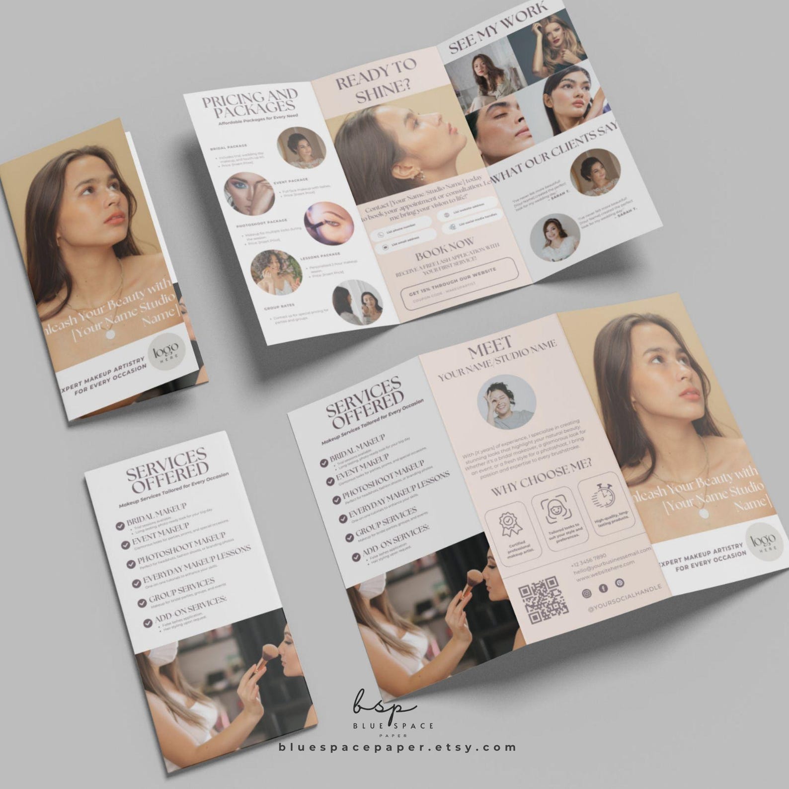 Makeup Artist Brochure, Wedding Hair and Makeup Menu, Trifold Pamphlet ...