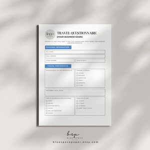 Travel Agent Trip Questionnaire, Travel Inquiry Form, Travel Agent ...