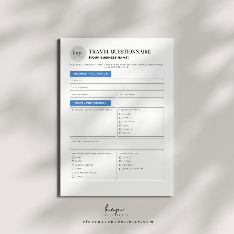 Travel Agent Trip Questionnaire, Travel Inquiry Form, Travel Agent ...