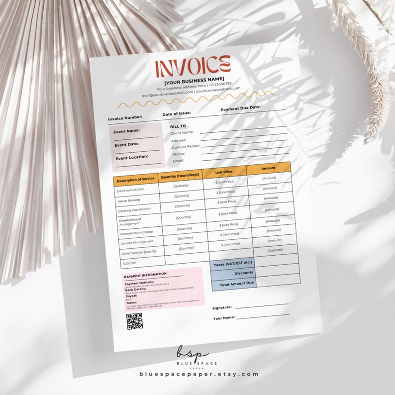 Event Planning Invoice, Invoice Receipt Template, Editable Invoice ...