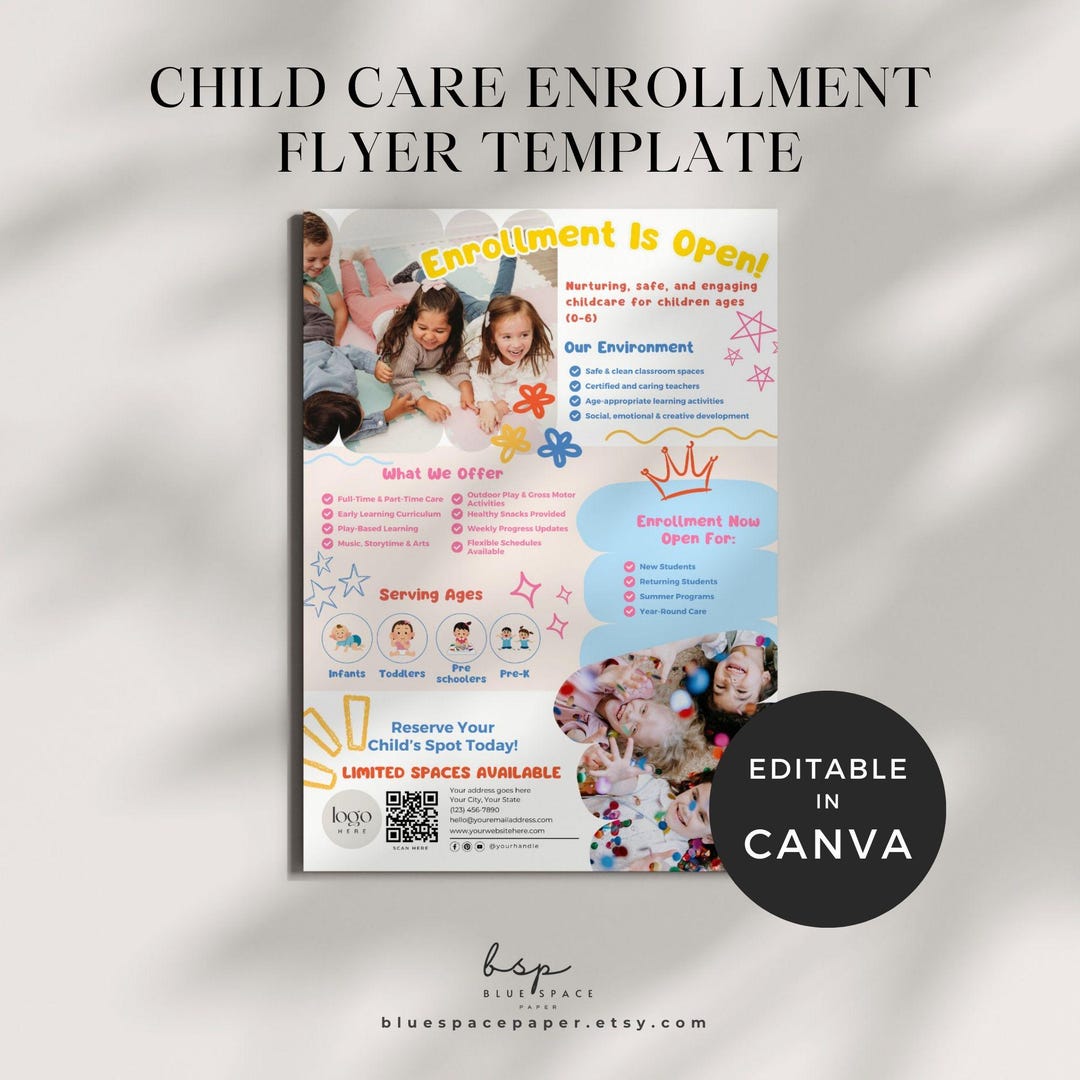 Child Care Enrollment Flyer, Preschool Enrollment Flyers Pastel ...