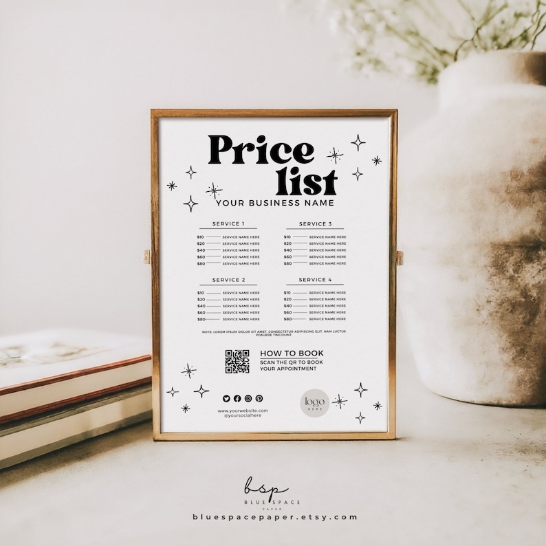 Price List for Craft Fair, Price Sheet Template, DIY Price List ...