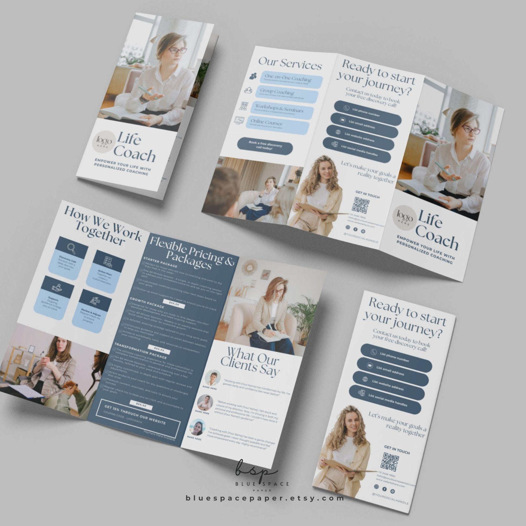 Coaching Brochure, Life Coach Brochure Template Canva, DIY Flyer ...