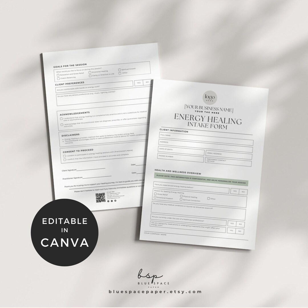 Energy Healing Intake Form, Reiki Business Forms, Reiki Consent Forms ...