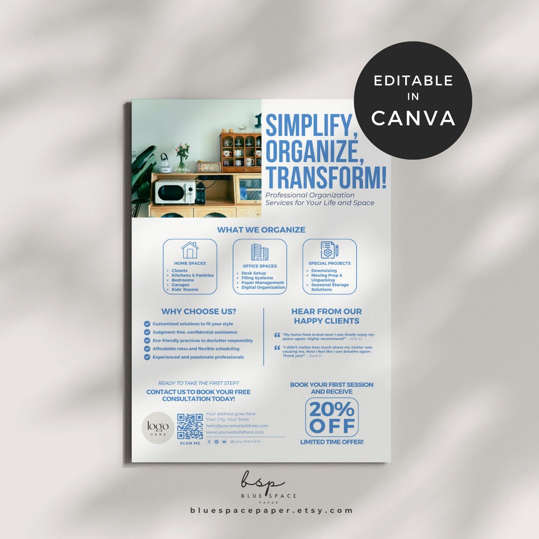 Home Organizer Flyer, Professional Organizer Flyer Canva Template ...