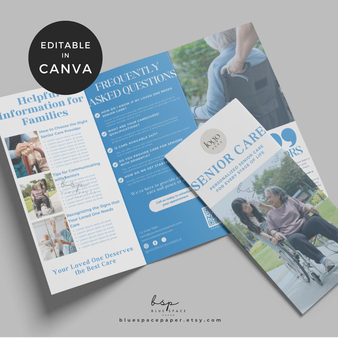 Senior Care Brochure, Home Health Care Brochure, Trifold Pamphlet ...