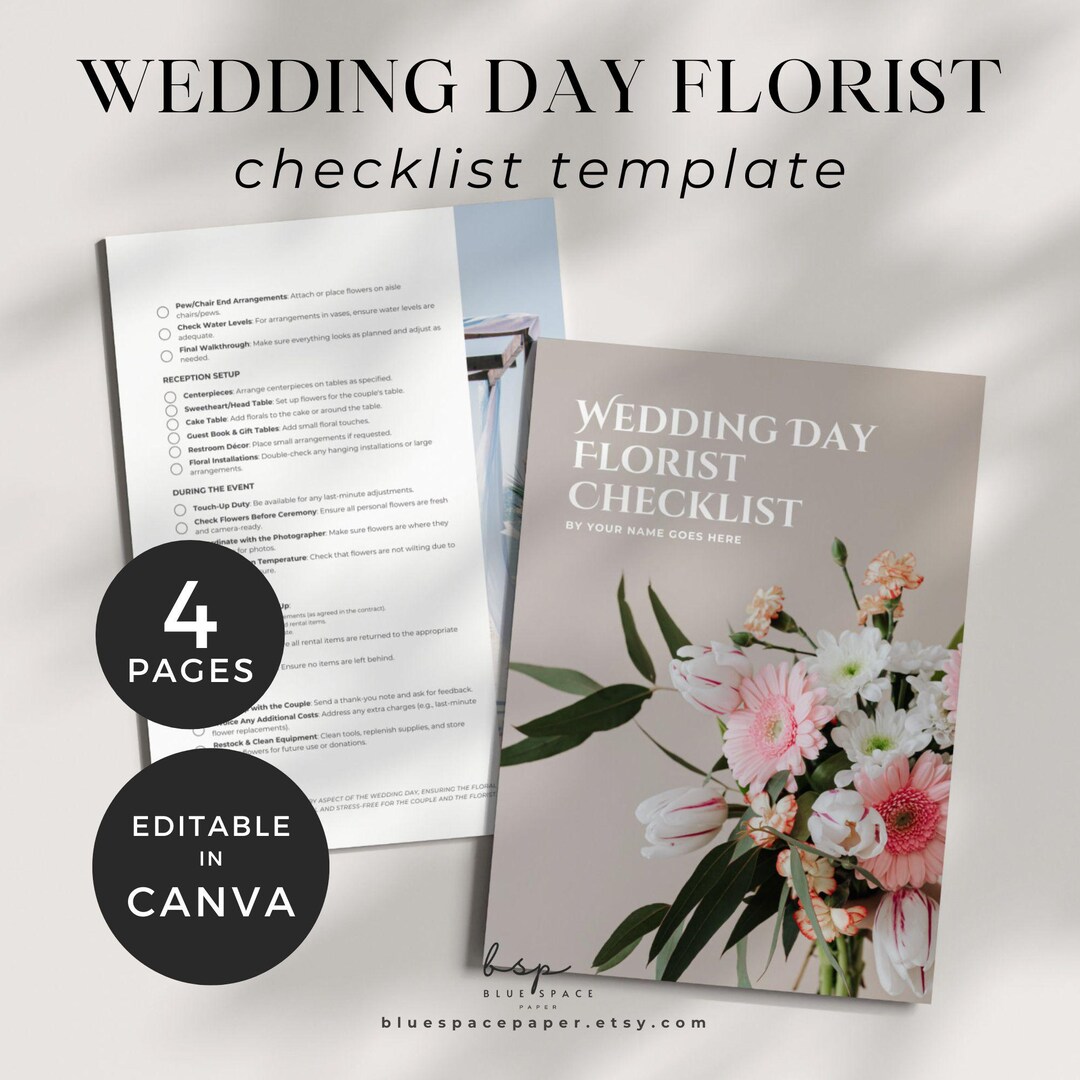 Florist Checklist, Wedding Florist Checklist, Wedding Floral ...