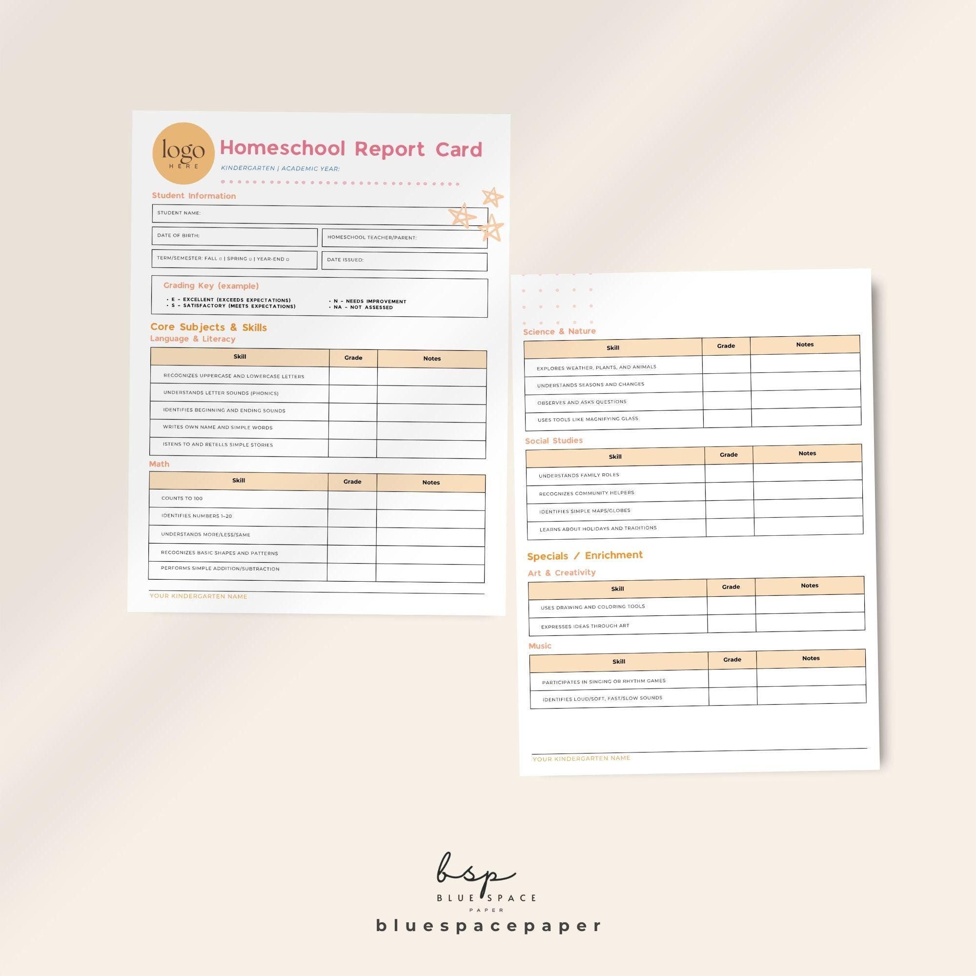 Homeschool Report Card Kindergarten, Toddler Report Template Canva ...