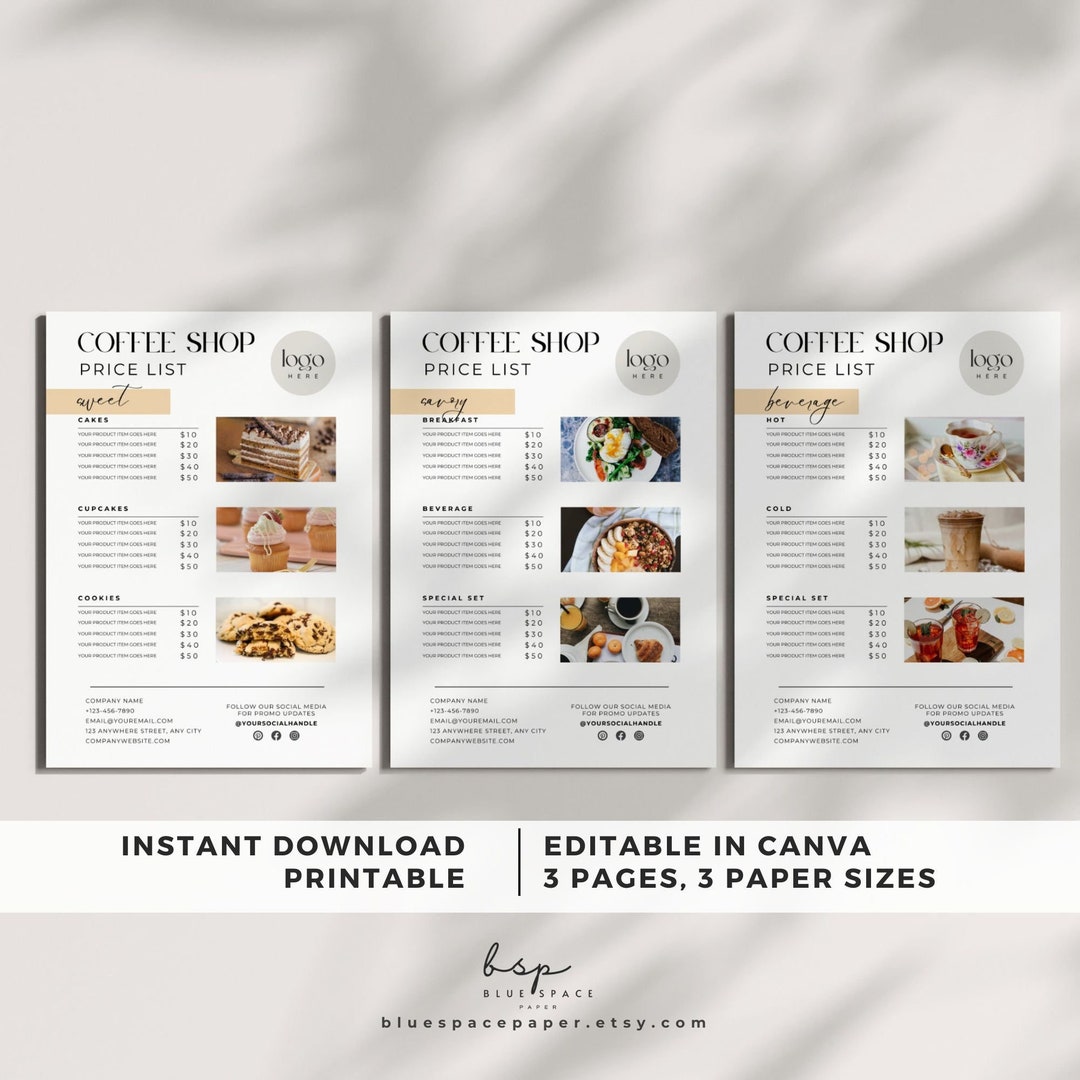Coffee Shop Price List, Cafe Menu Template, Bakery Menu Template ...
