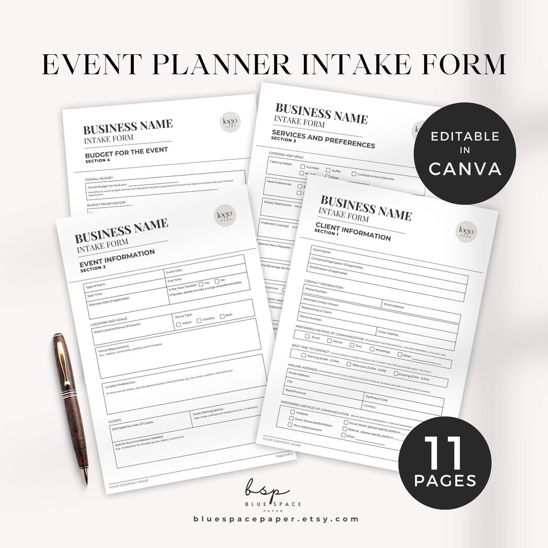 Event Planner Intake Form, Event Planner Contract Template, Wedding ...