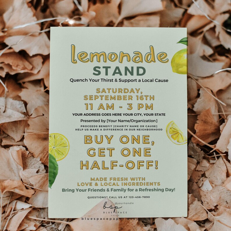 Lemonade Stand Flyer, DIY Flyer Template Event, Lemonade Sale Sign ...