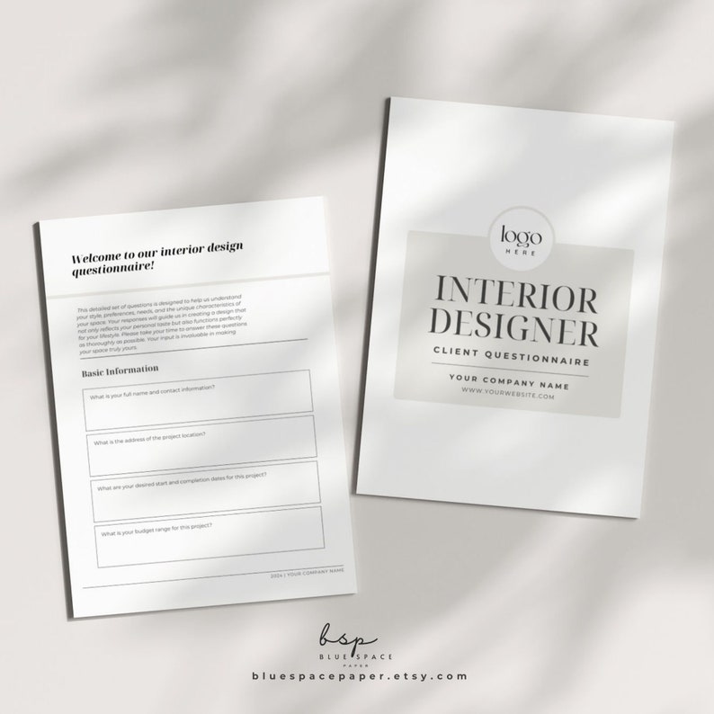 Interior Design Questionnaire, Client Onboarding Pack Template ...