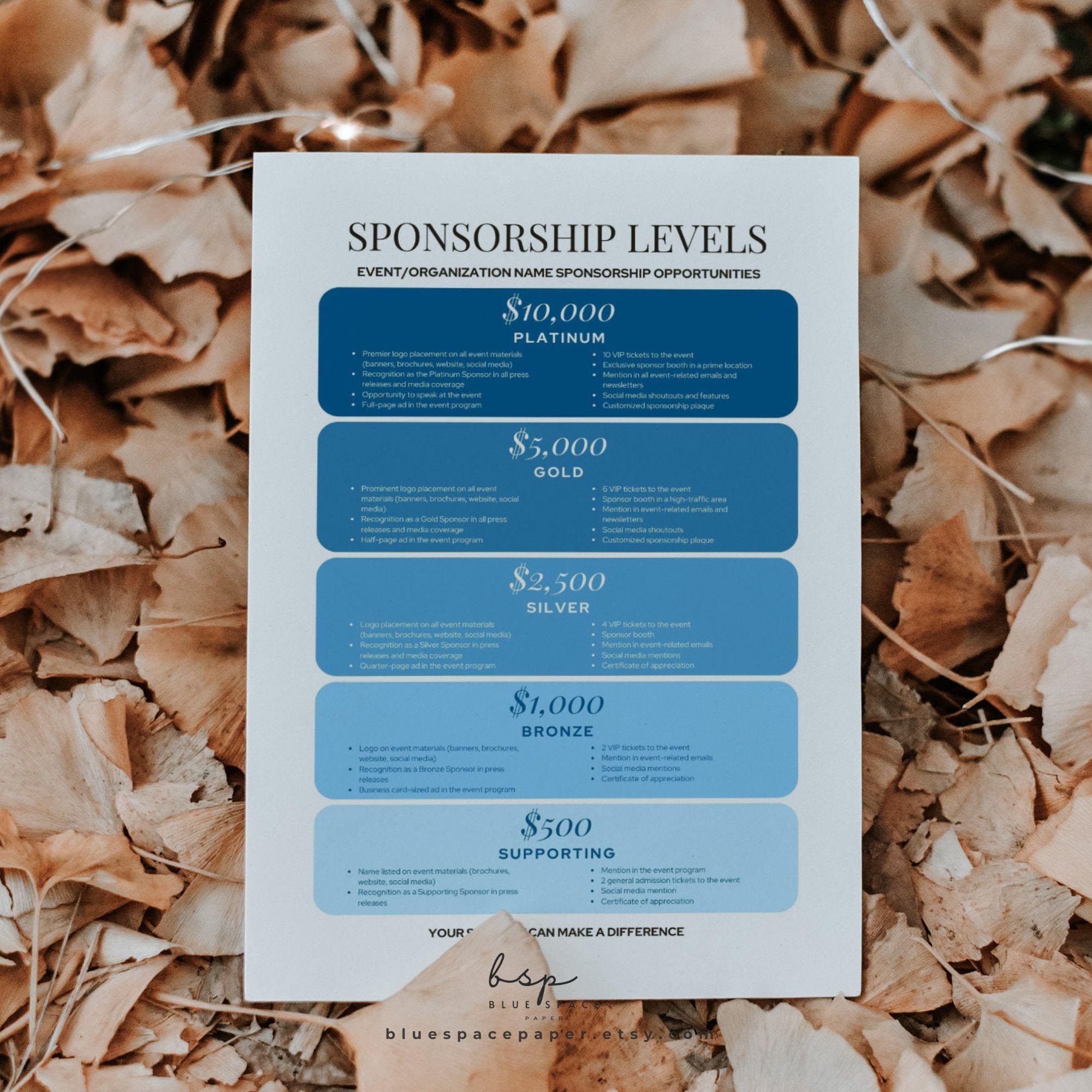 Sponsorship Levels Flyer, DIY Flyer Template, PTA Sponsorship Levels ...