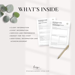 Event Planner Intake Form, Event Planner Contract Template, Wedding ...