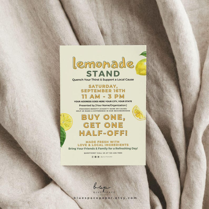 Lemonade Stand Flyer, DIY Flyer Template Event, Lemonade Sale Sign ...