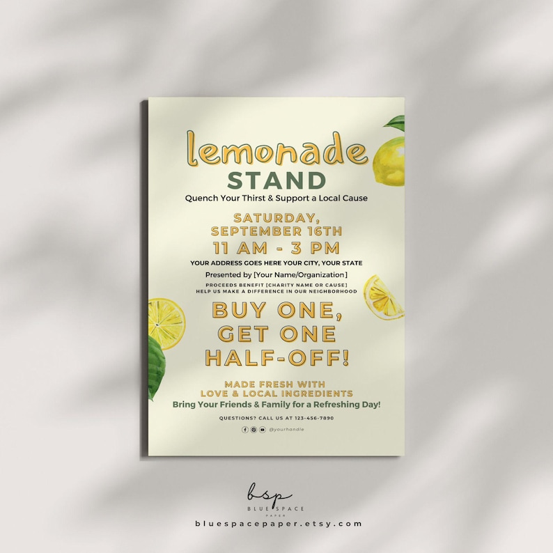 Lemonade Stand Flyer, DIY Flyer Template Event, Lemonade Sale Sign ...