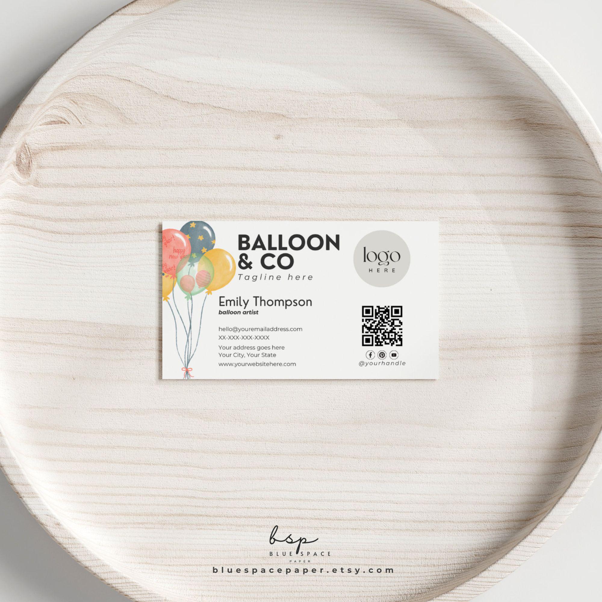 Business Card for Balloon Artist, QR Code Business Card, Colorful ...