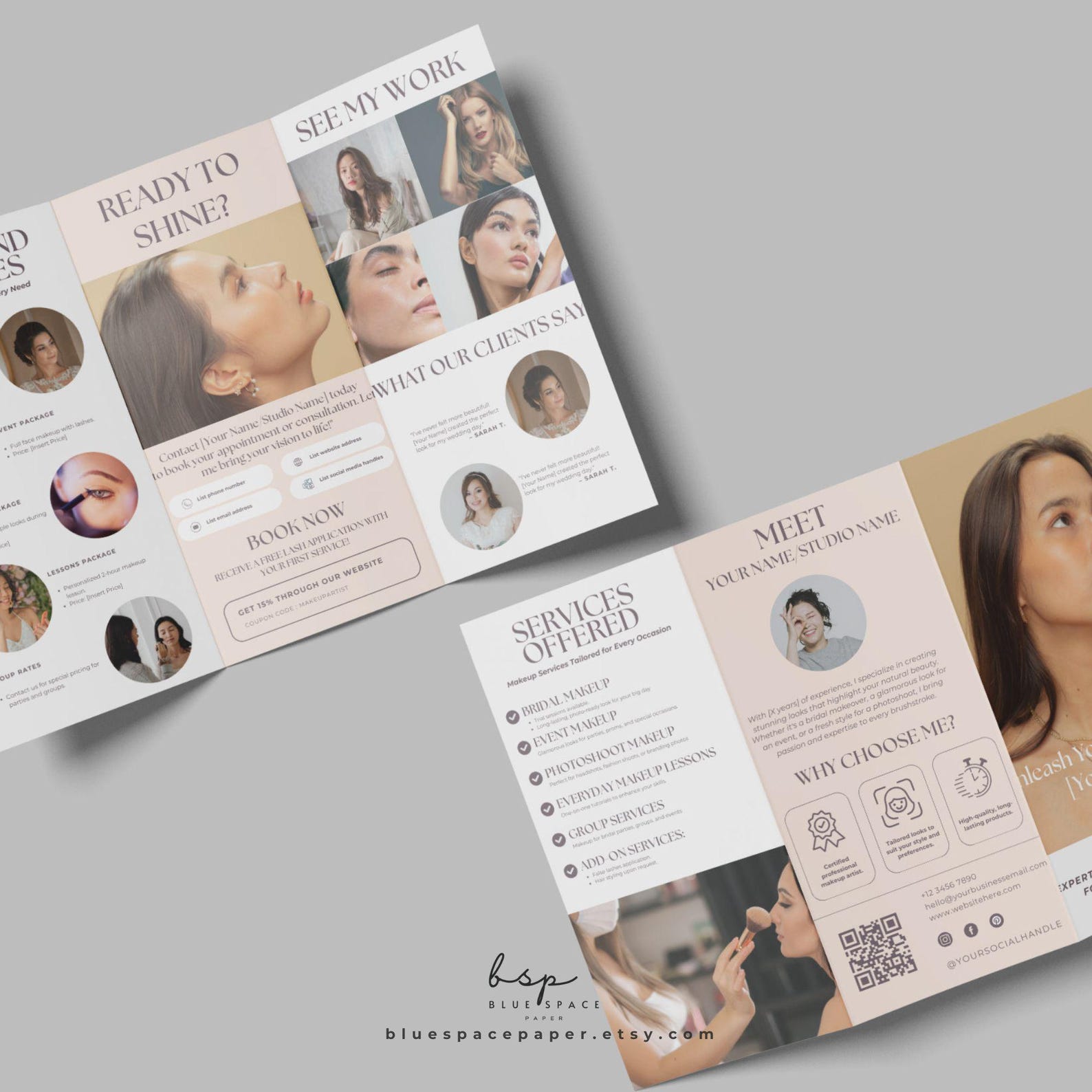 Makeup Artist Brochure, Wedding Hair and Makeup Menu, Trifold Pamphlet ...