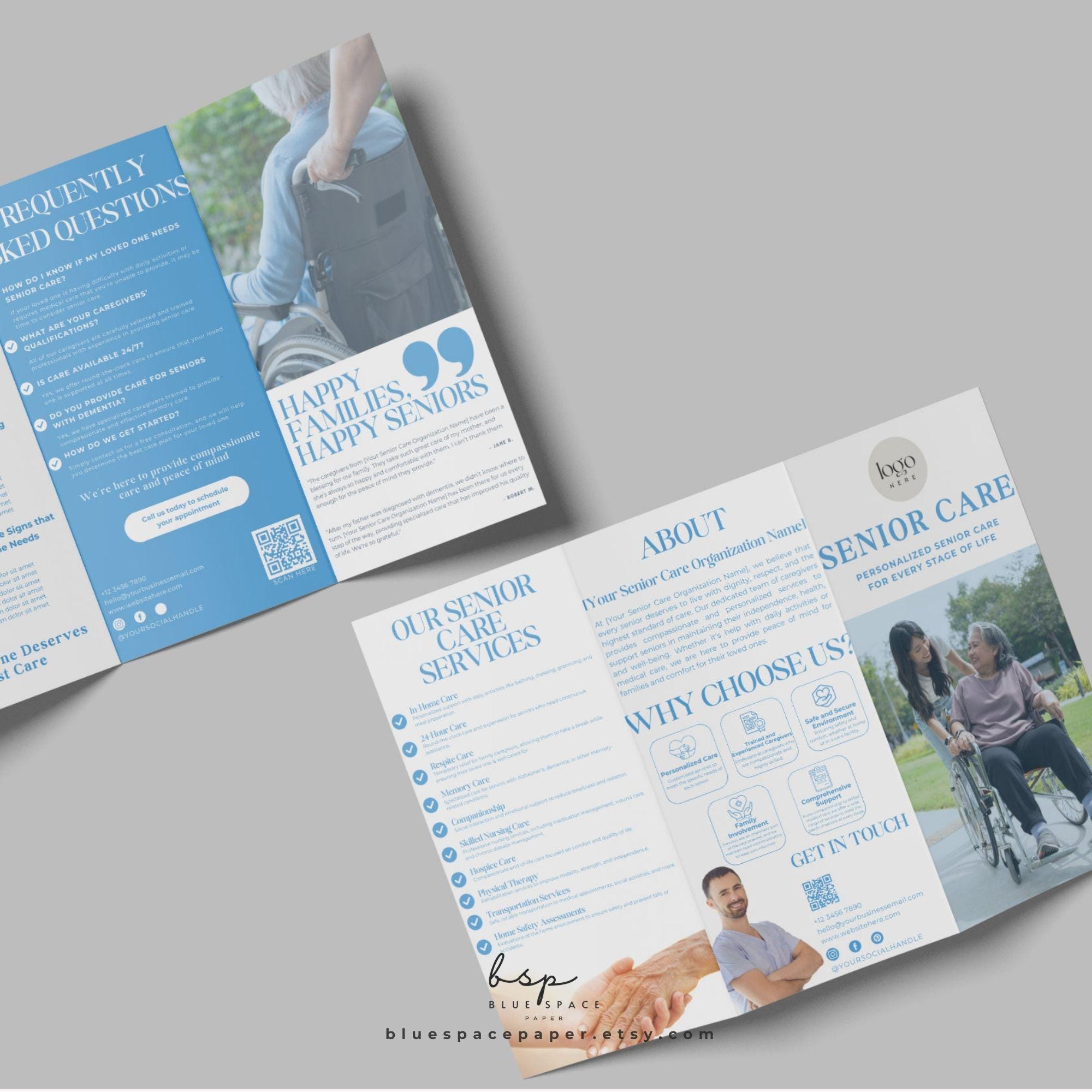 Senior Care Brochure, Home Health Care Brochure, Trifold Pamphlet ...